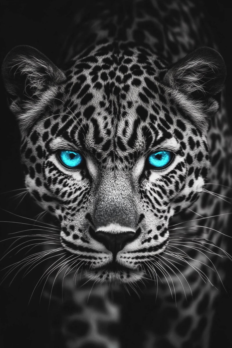 Blue-Eyed Leopard – Shadow Predator – Magnetix AI - AI Metal Posters